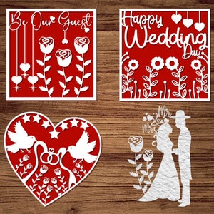 Wedding Paper Cut Card SVG Bundle, Happy Wedding Card Paper Cut ...