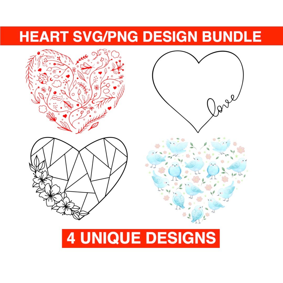 Heart Svg Png Design Bundle, Flower Heart SVG, Heart Love Svg, Doodle ...
