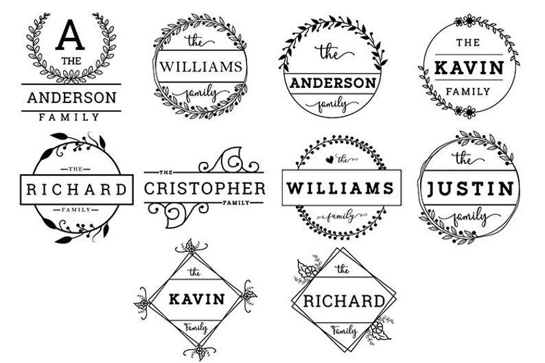 Family Name Monogram SVG Bundle: 10 Customizable Designs (digital ...