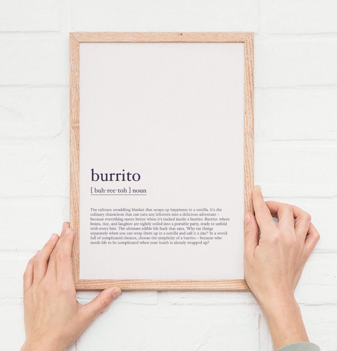 Funny Burrito Definition Art Print: Minimalist Cafe Wall Decor (digital ...