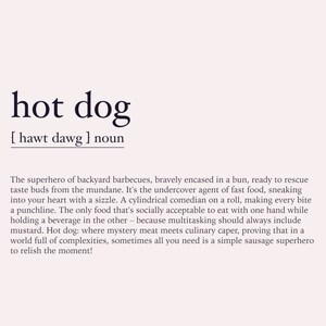 Funny Hot Dog Definition Wall Art, Humorous Hot Dog Art Print, Fast ...