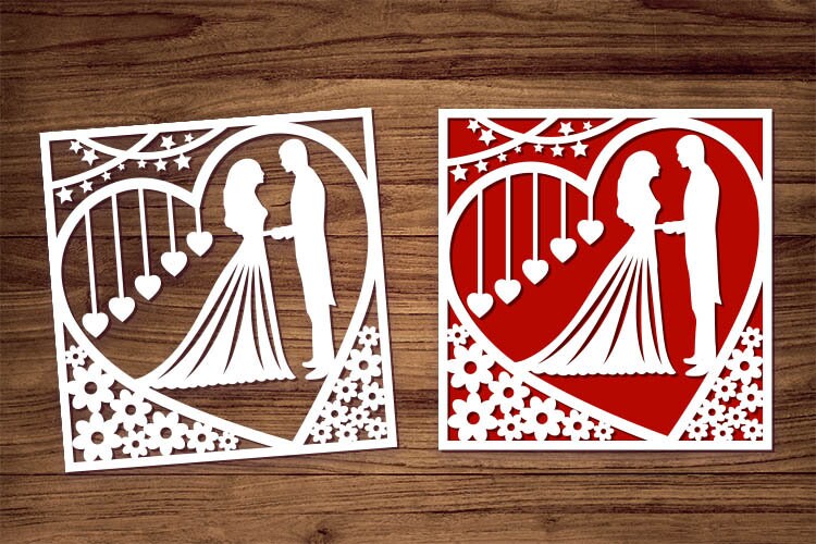 Wedding Paper Cut Card SVG Bundle, Happy Wedding Card Paper Cut ...