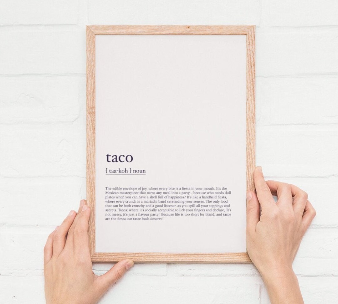 Funny Taco Definition Wall Art, Humorous Taco Art Print, Fast Food ...