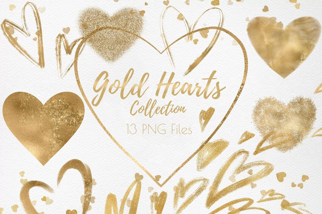 Gold Glitter Heart PNG Bundle: Valentine's Day Clipart (digital ...