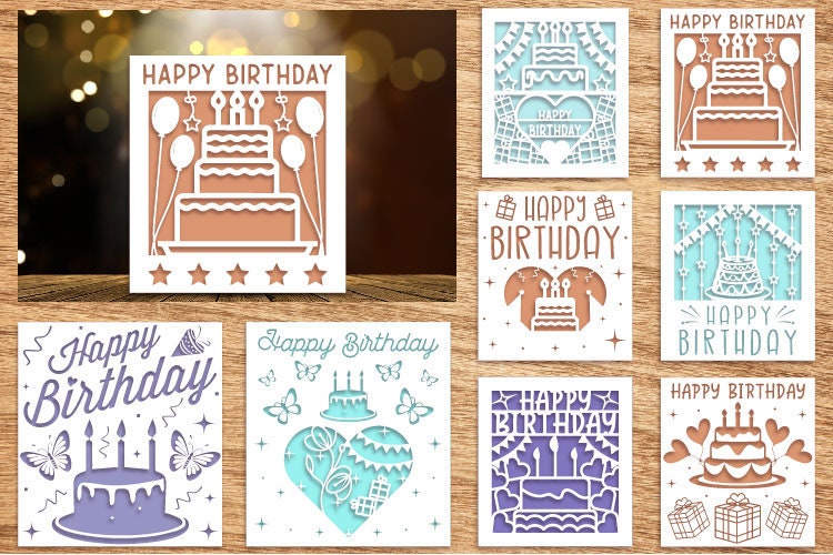 Happy Birthday Paper Cut Card SVG Bundle, Happy Birthday Card Papercut ...