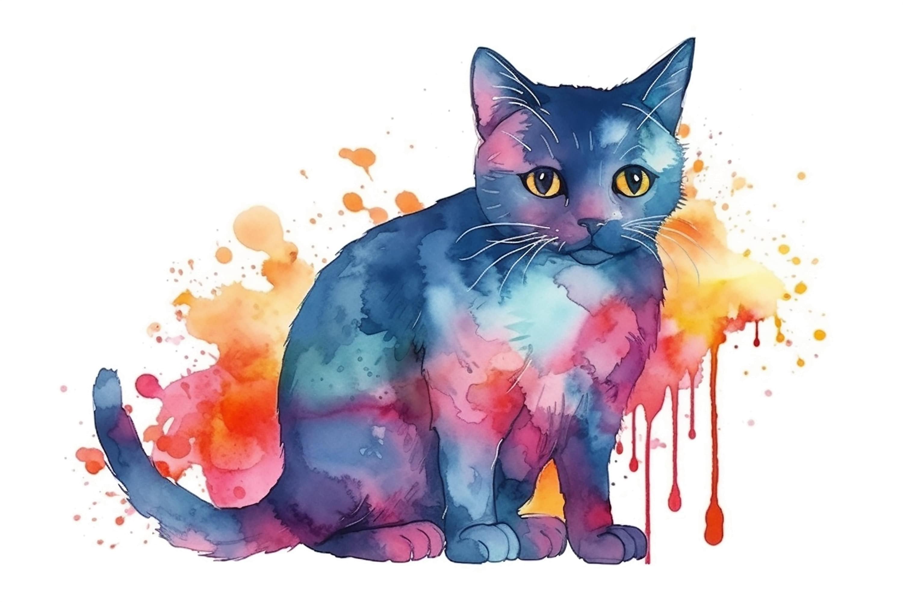 Watercolor Cat Clipart PNG Bundle, Watercolor Kitten Clipart Bundle ...
