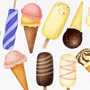 22 Ice Cream Popsicle Clipart PNG Bundle, Watercolor Popsicles Clipart ...