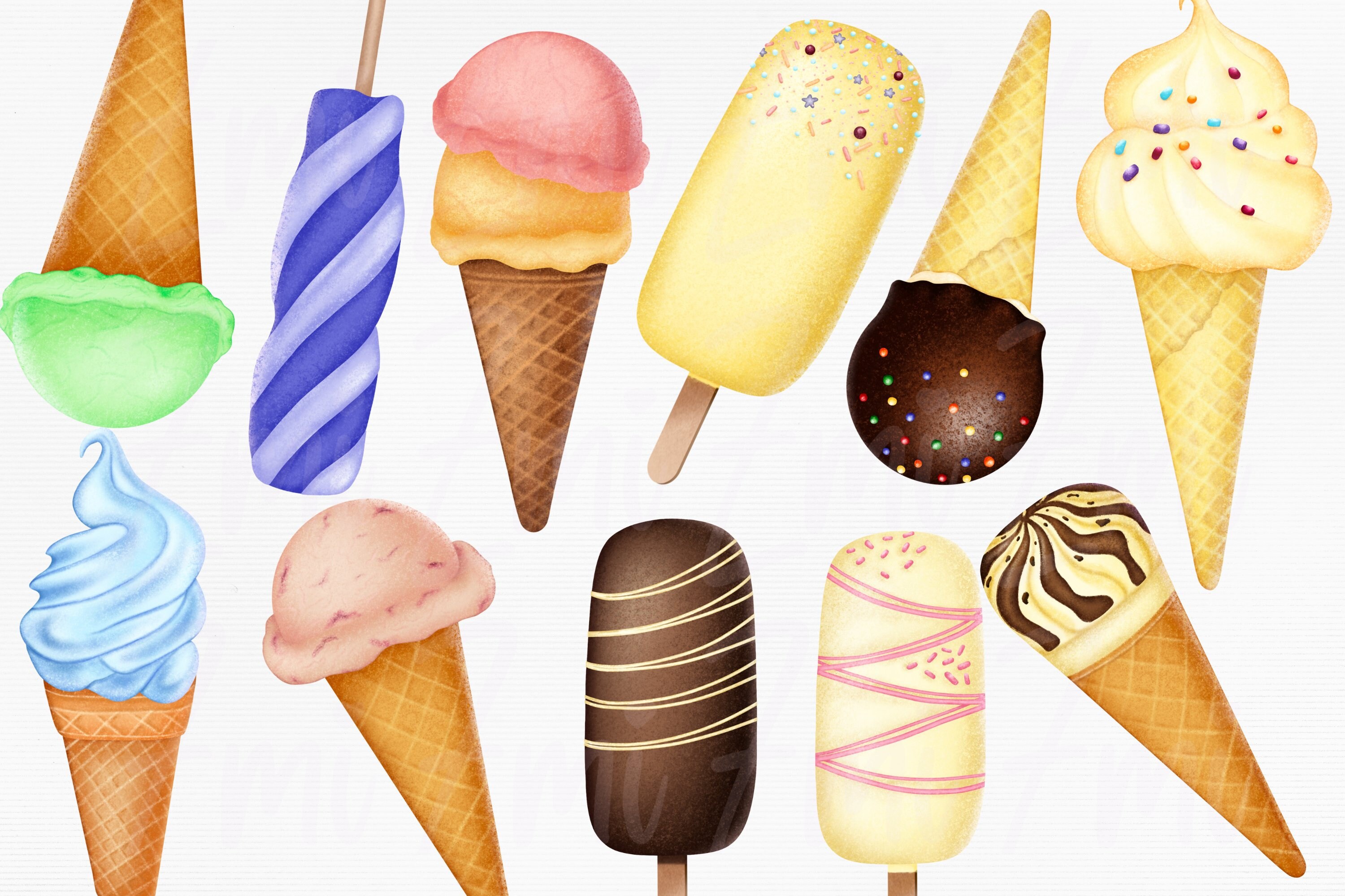22 Ice Cream Popsicle Clipart PNG Bundle, Watercolor Popsicles Clipart ...