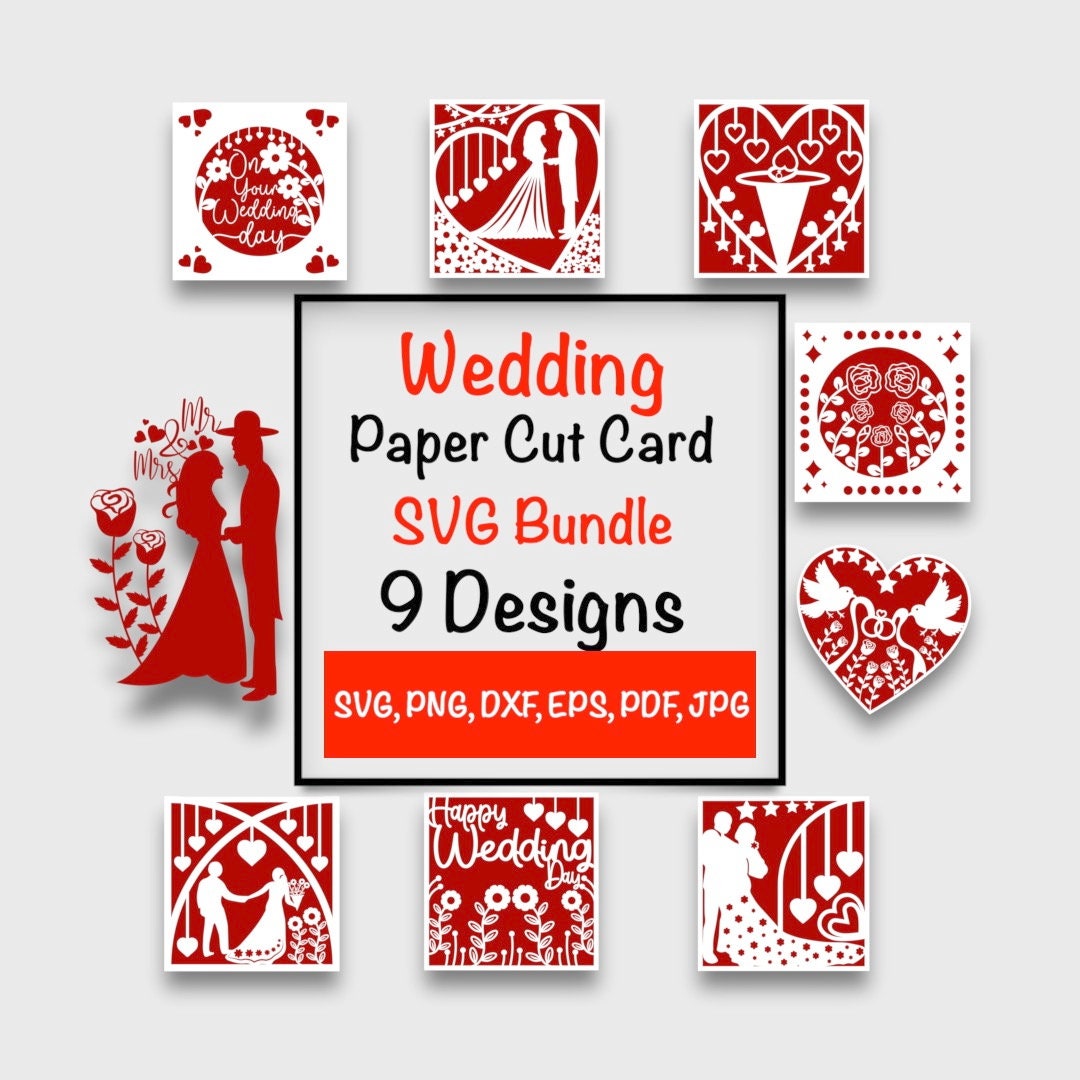 Wedding Paper Cut Card SVG Bundle, Happy Wedding Card Paper Cut ...