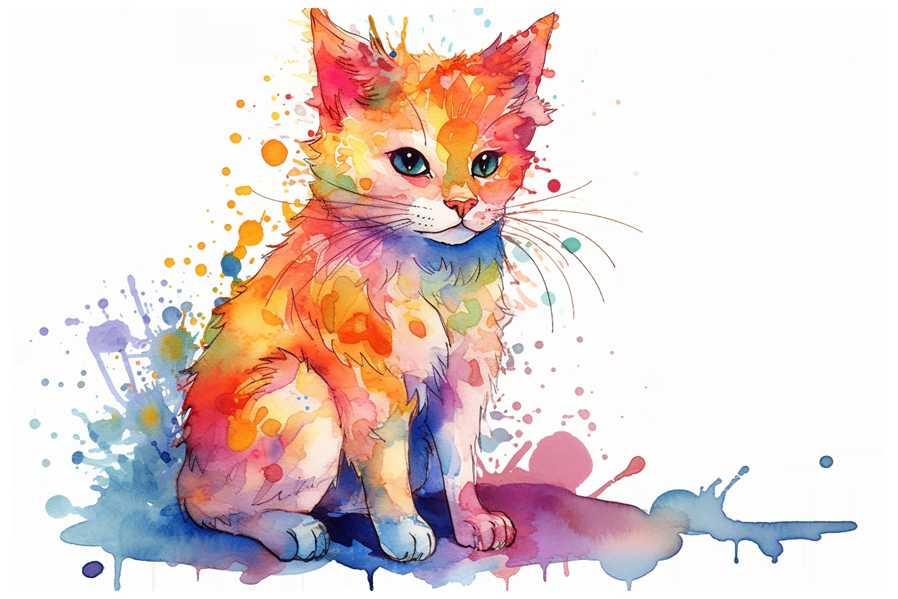 Watercolor Cat Clipart PNG Bundle, Watercolor Kitten Clipart Bundle ...