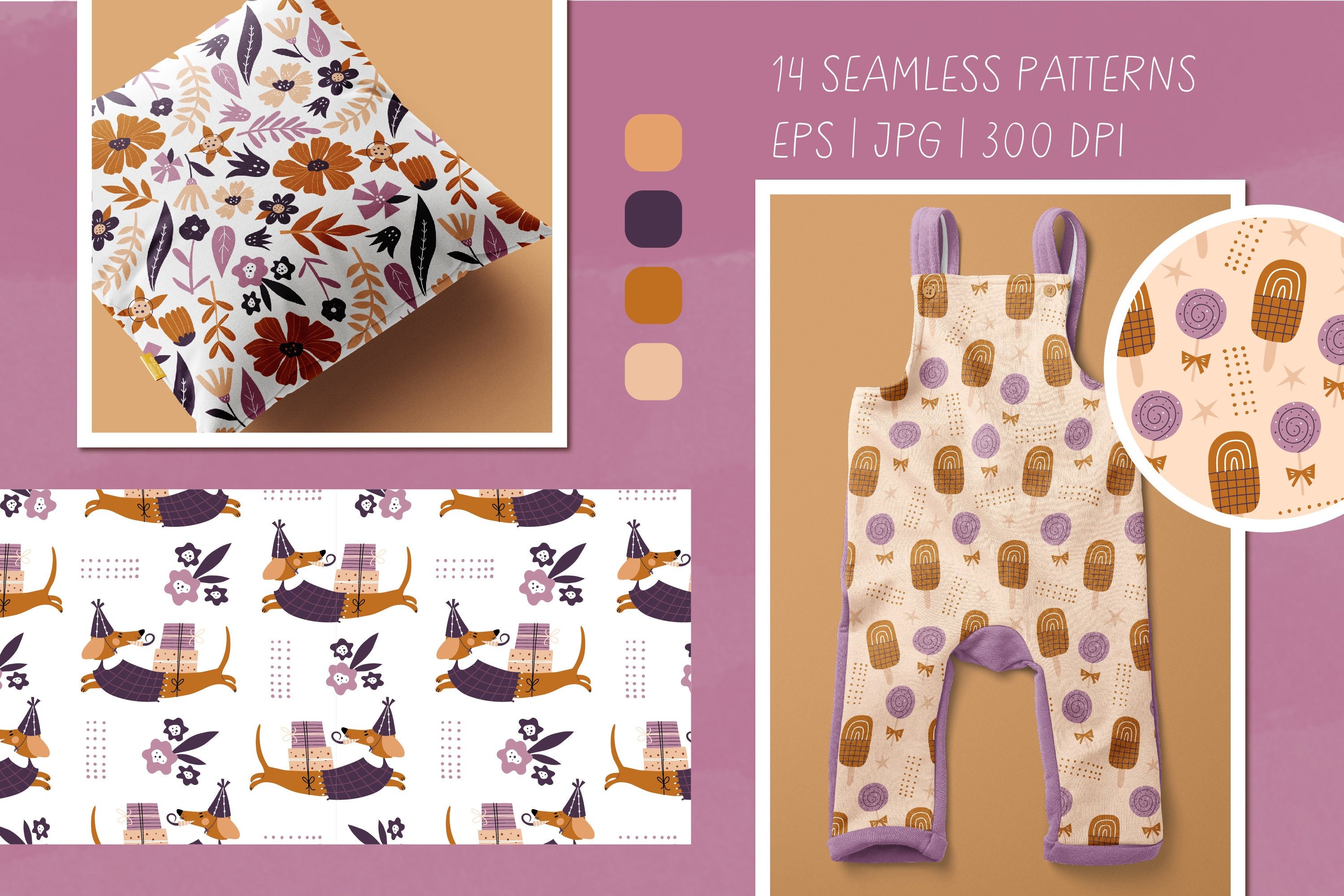 Dogs and Party Digital Paper Seamless Patterns, Dog Birthday, Cute ...