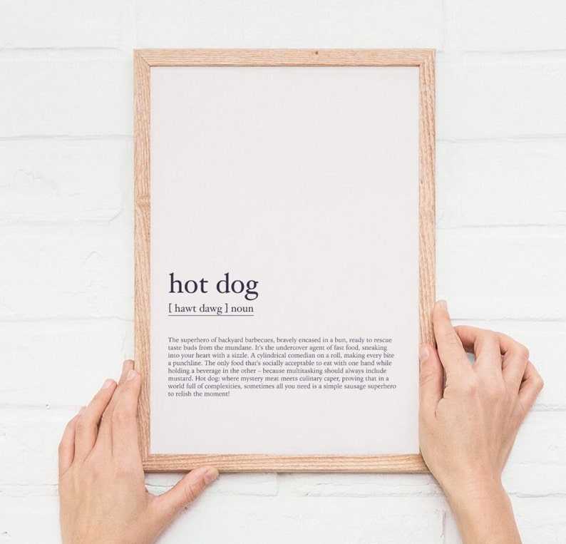 Funny Hot Dog Definition Wall Art, Humorous Hot Dog Art Print, Fast ...