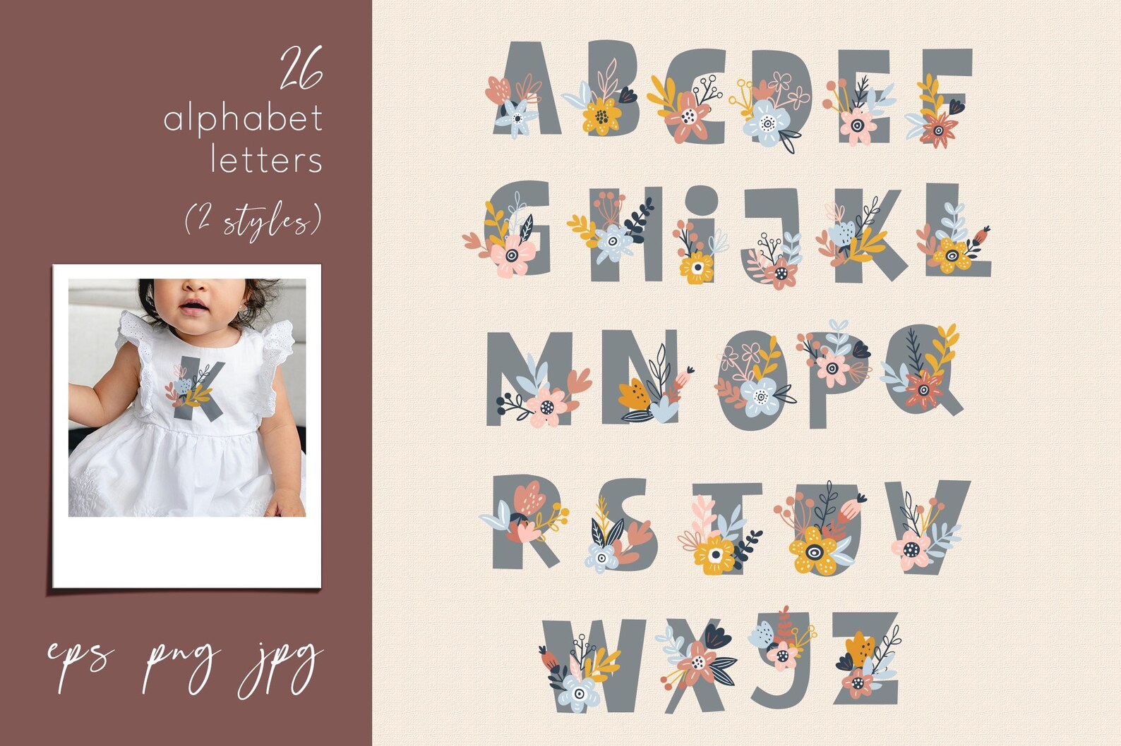 Boho Rainbow Floral Clipart Bundle: Alphabet, Posters, Stickers ...