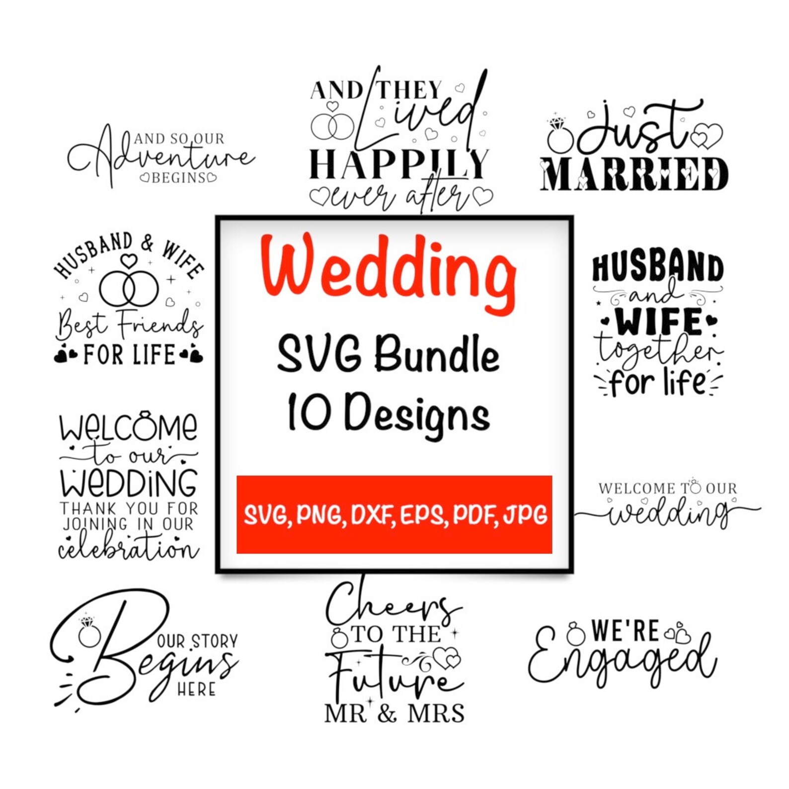 Wedding SVG Bundle, Mr & Mrs Svg, Wife Husband Svg, Bride Svg, Groom ...
