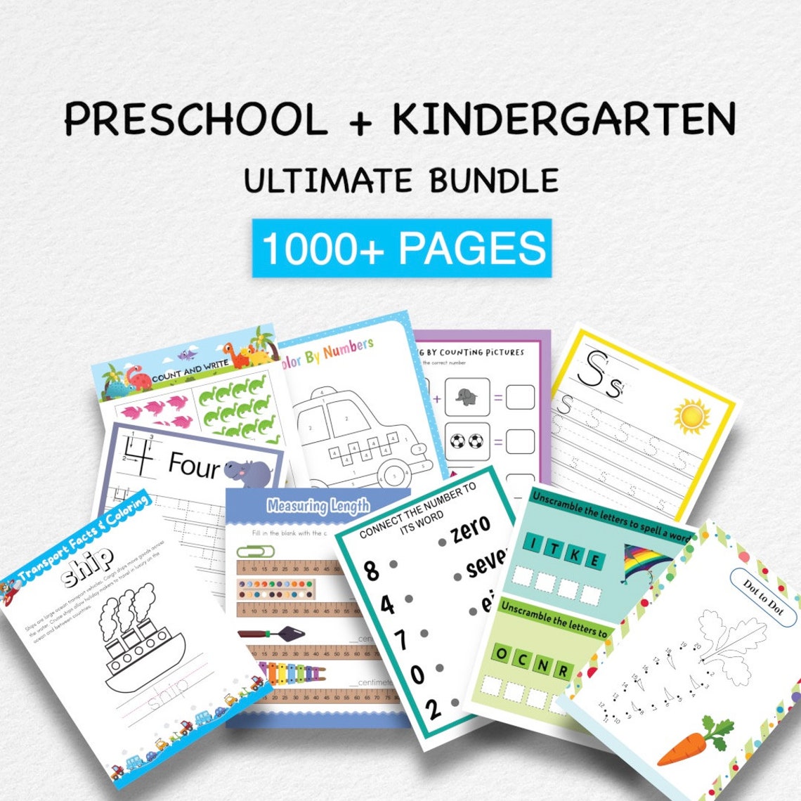 1000 Preschool Pre-k Kindergarten Learning Bundle, 1000 Page Worksheets ...
