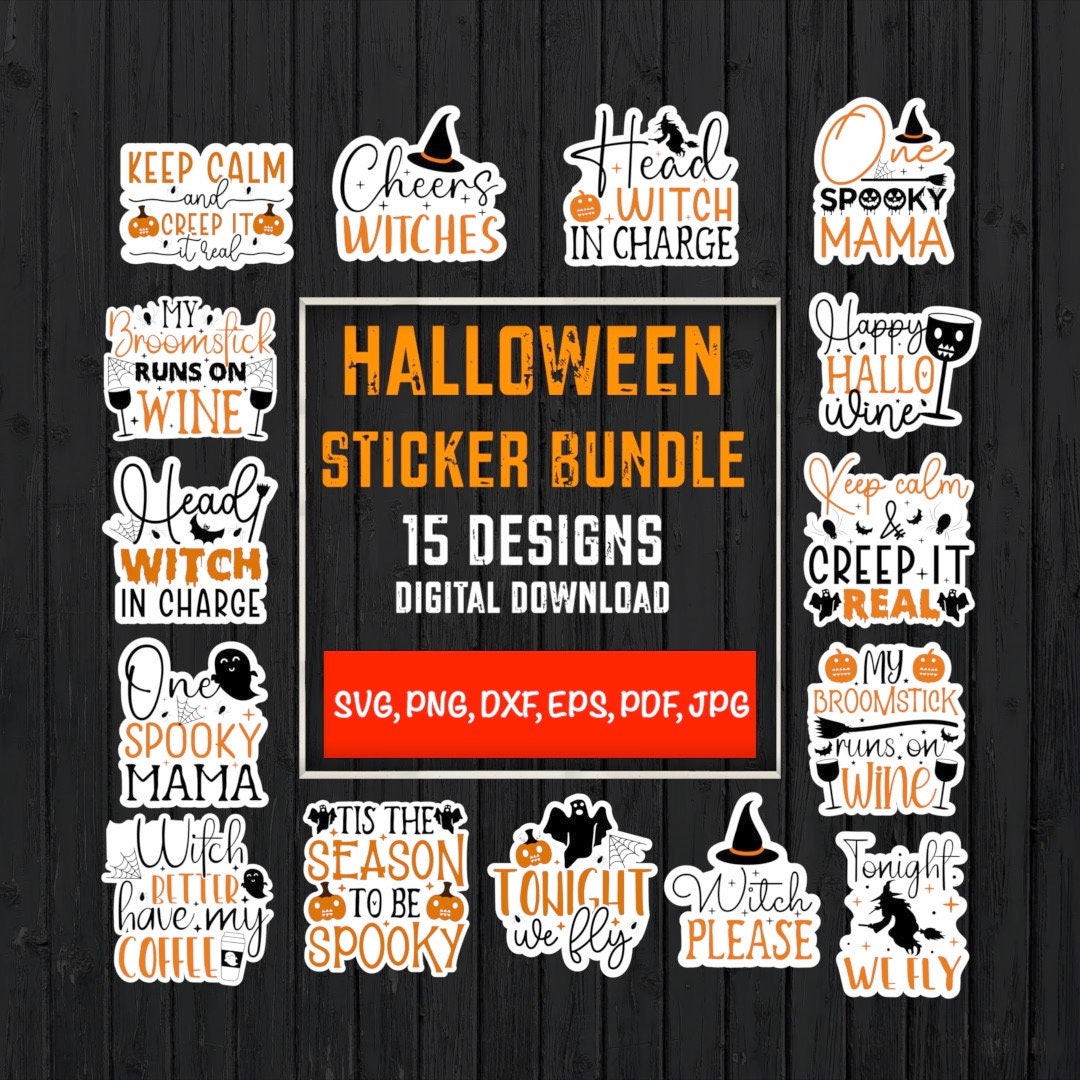 Halloween Stickers Svg Png Bundle, Halloween Digital Stickers Bundle ...