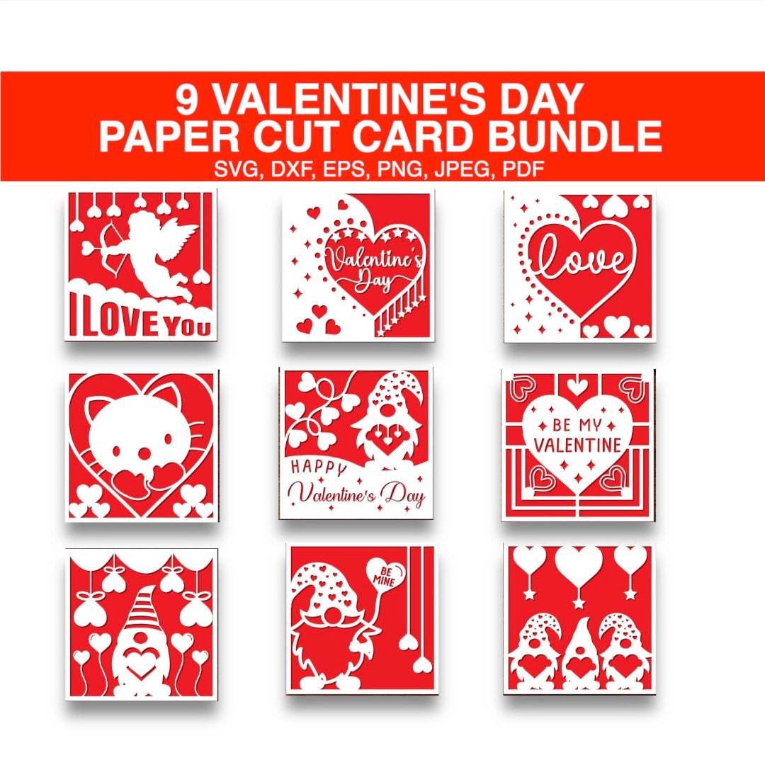 Valentine's Day Paper Cut Card SVG Bundle, Valentine's Day Card ...
