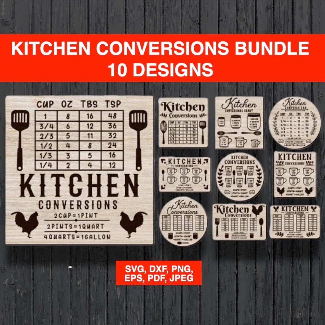 Kitchen Conversion Chart SVG Bundle: Cooking Measurements (digital ...