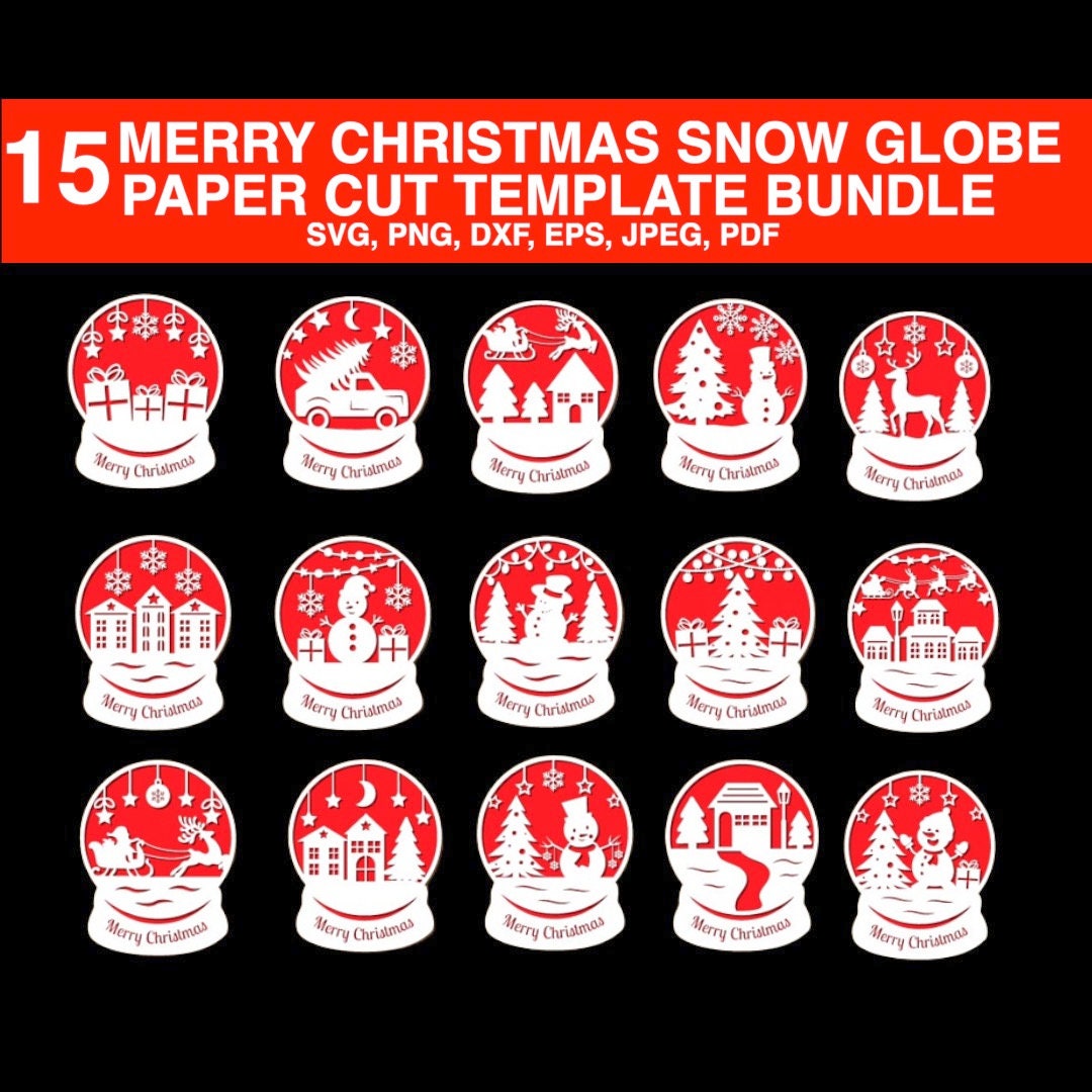 Snow Globe Merry Christmas Paper Cut SVG Bundle, Snow Globe Merry ...