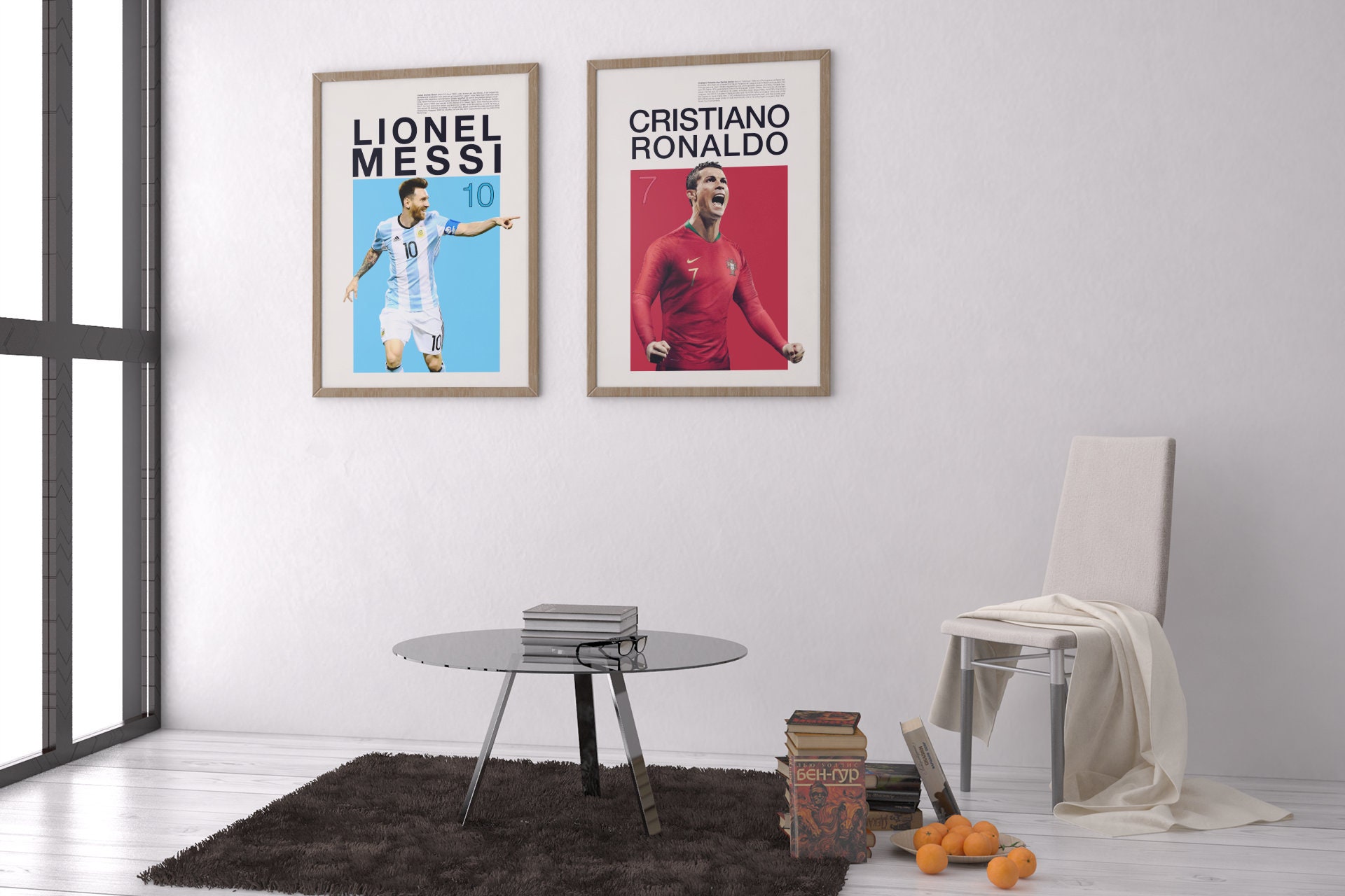Messi and Ronaldo Poster, Minimalist Posters, Mid Century Modern ...