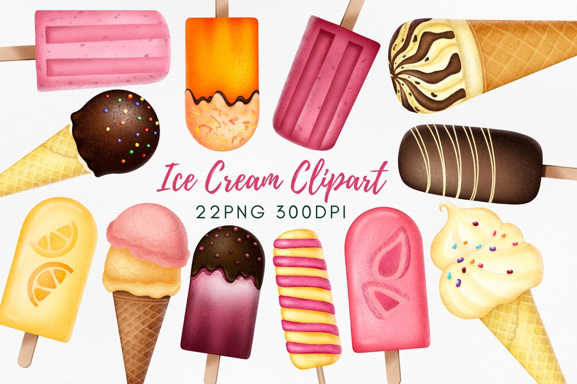 22 Ice Cream Popsicle Clipart PNG Bundle, Watercolor Popsicles Clipart ...