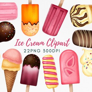 22 Ice Cream Popsicle Clipart PNG Bundle, Watercolor Popsicles Clipart ...