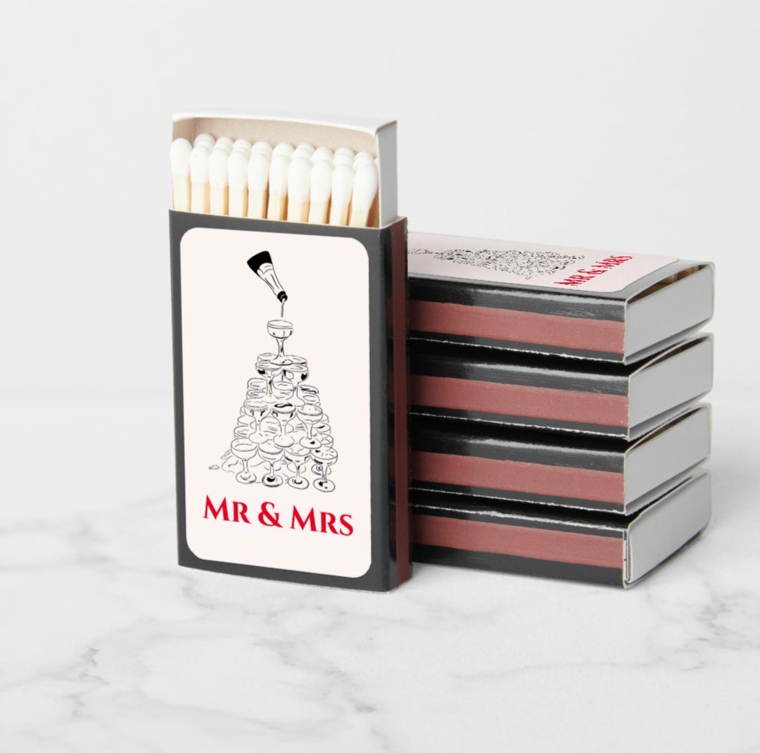 Matchbook Sketch Wedding Favors for Guests in Bulk Champagne Tower. Mr ...