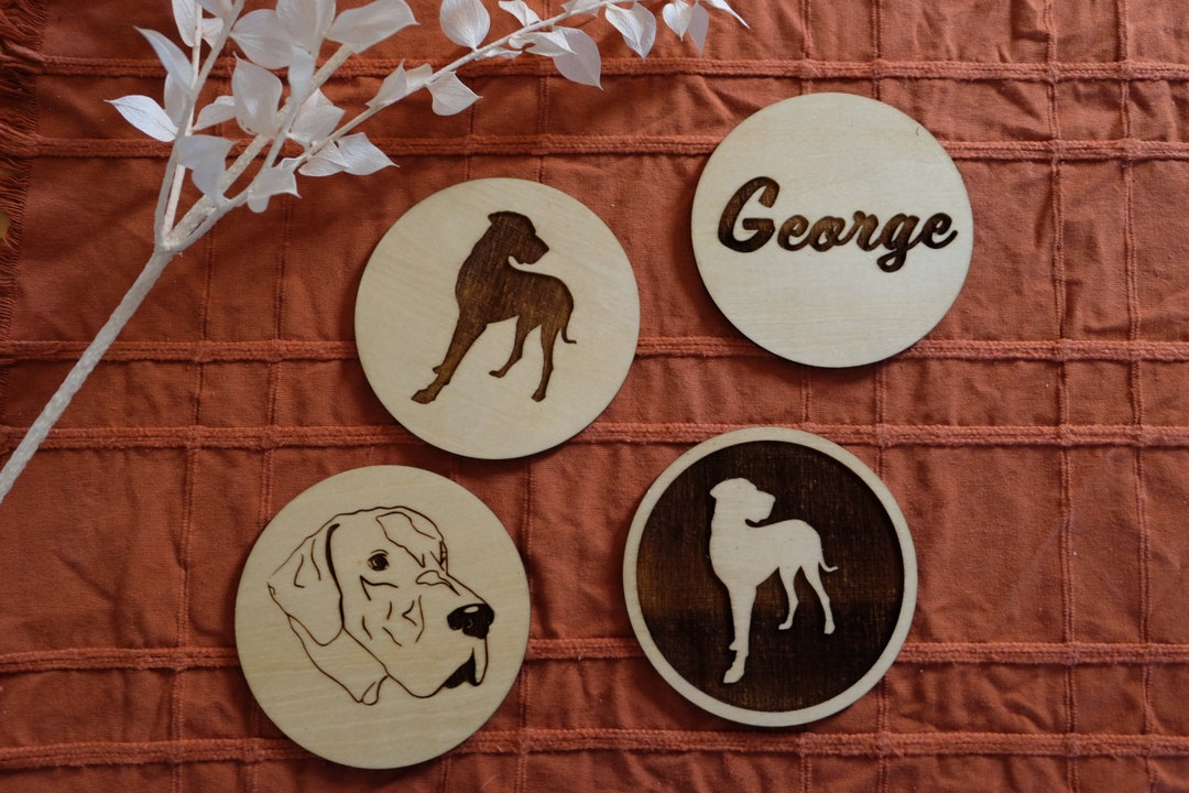Custom Dog Picture Coasters: Personalized Wood Pet Portrait, Set of 4 ...