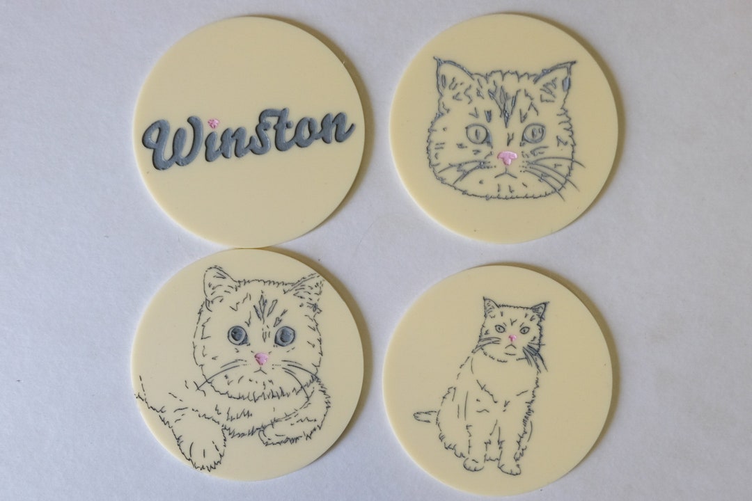 Custom Cat Portrait Coasters - Personalized Acrylic Pet Art - Etsy