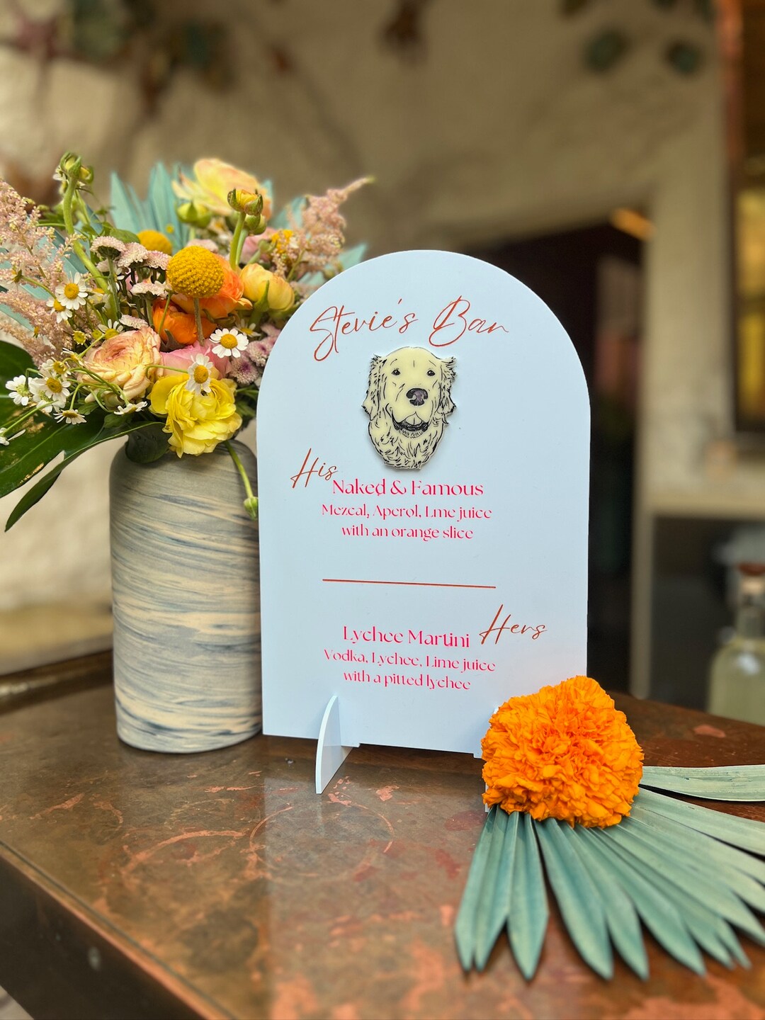 Custom Pet Portrait Acrylic Dog Bar Sign: Colorful Wedding Decor - Etsy