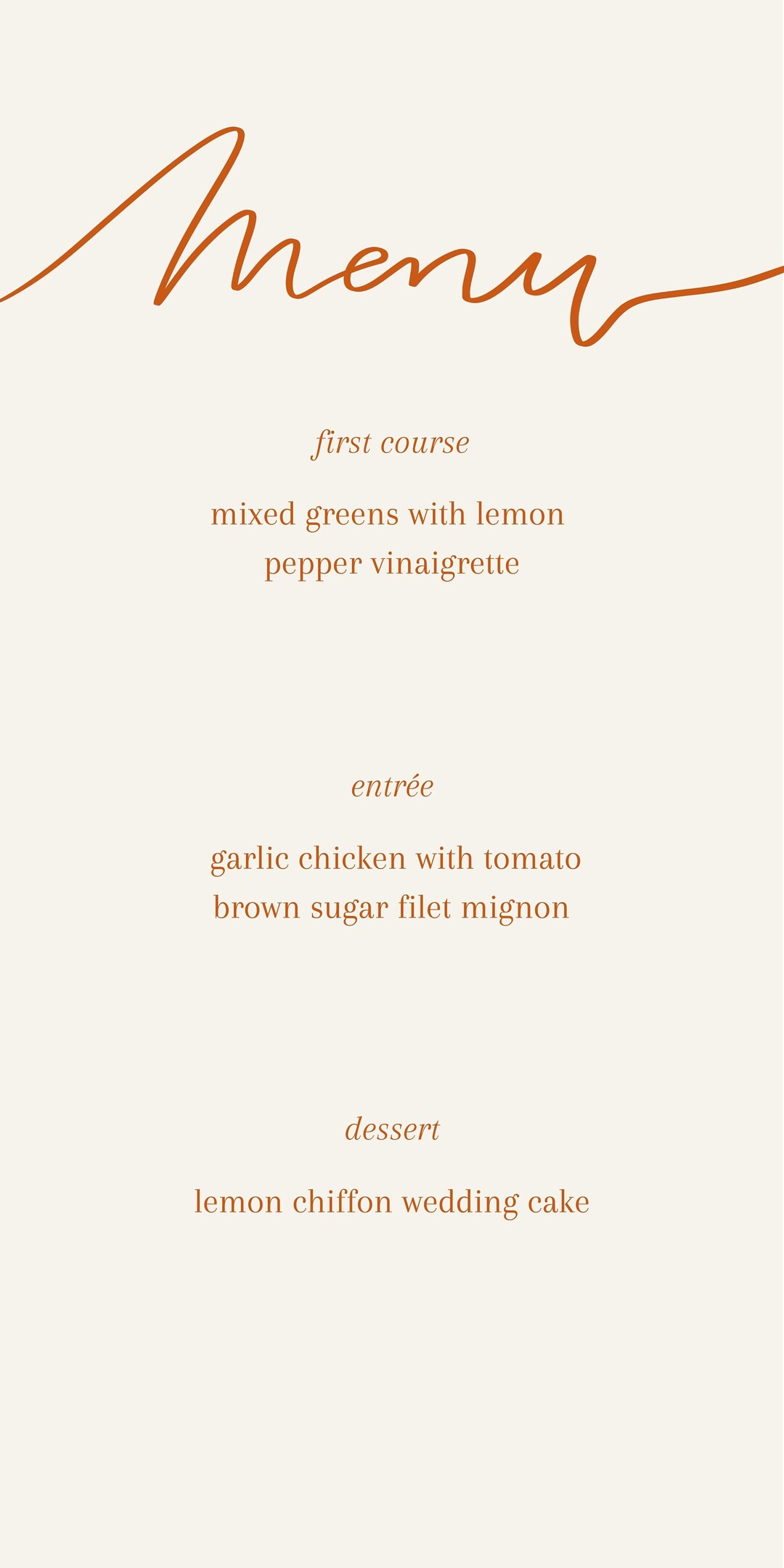 Rustic Orange Wedding Menu Template: Printable Canva Menu (4x8 In) - Etsy