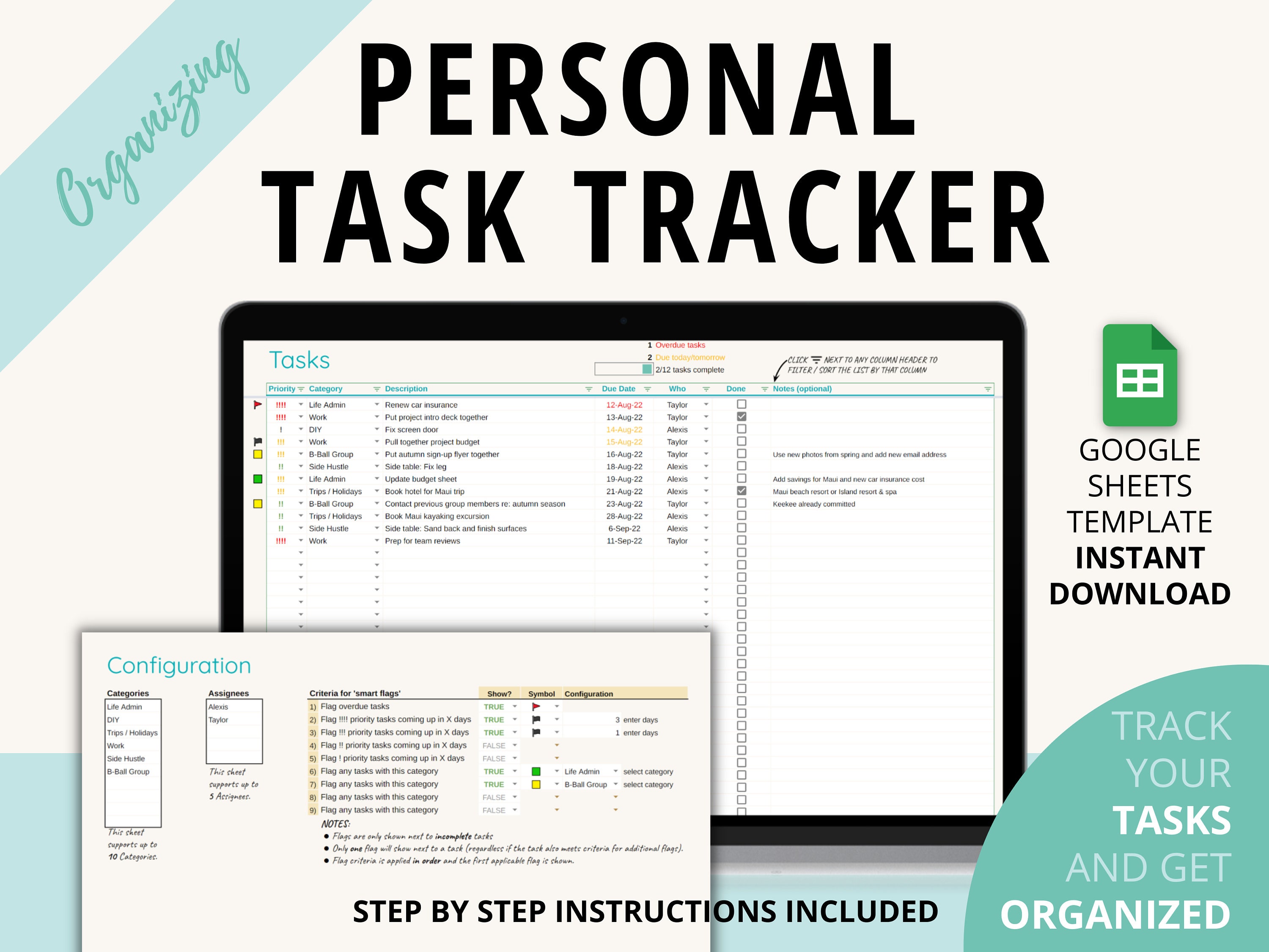 Personal Task Tracker | Google Sheets Template | Project Management ...