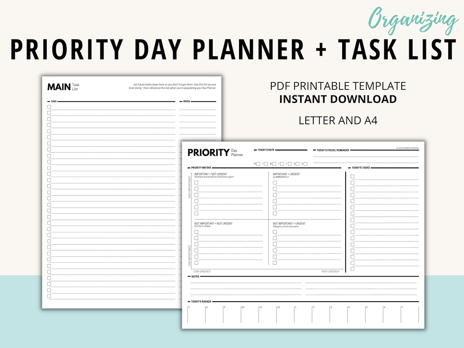 Priority Day Planner + Task List | PDF Printable | Priority Matrix ...