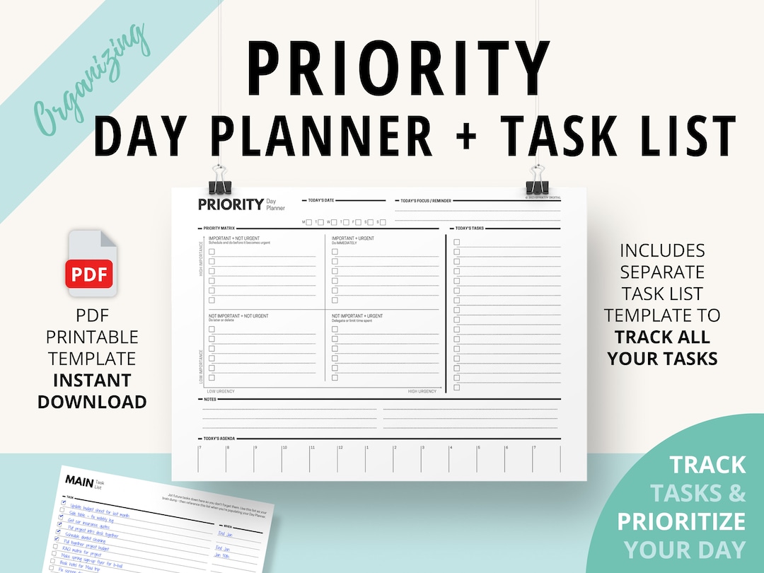 Priority Day Planner + Task List | PDF Printable | Priority Matrix ...