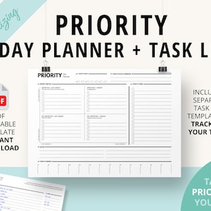 Priority Day Planner + Task List | PDF Printable | Priority Matrix ...
