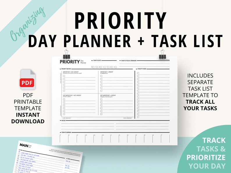 Priority Day Planner Task List PDF Printable Priority Matrix Planning ...
