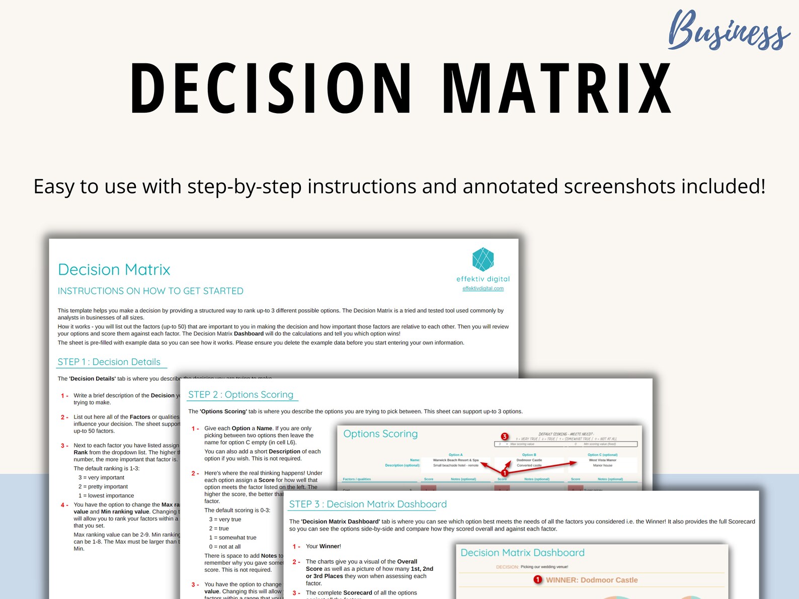 Decision Matrix 3 Options | Google Sheets Template | Project Management ...