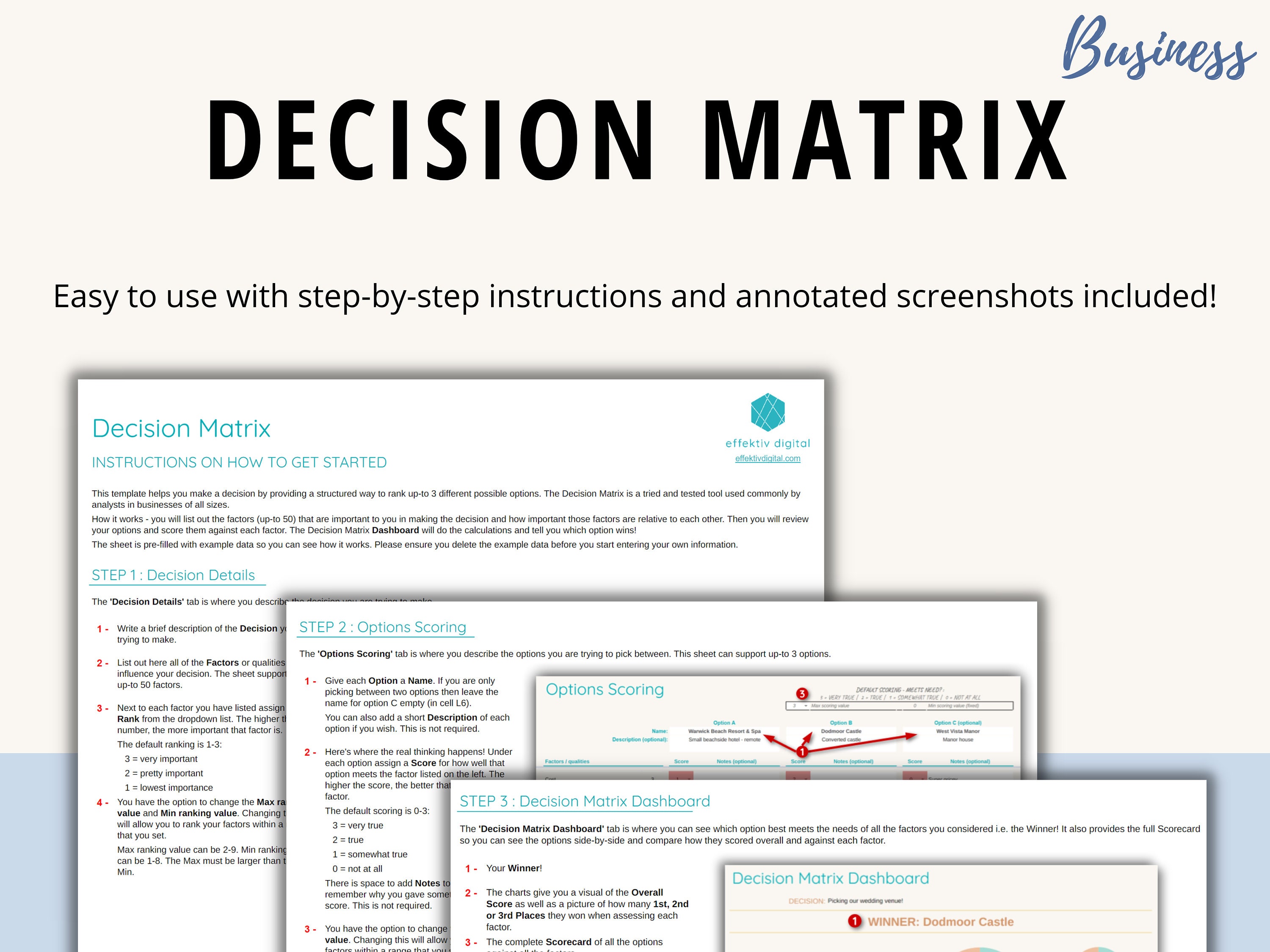 Decision Matrix 3 Options | Google Sheets Template | Project Management ...