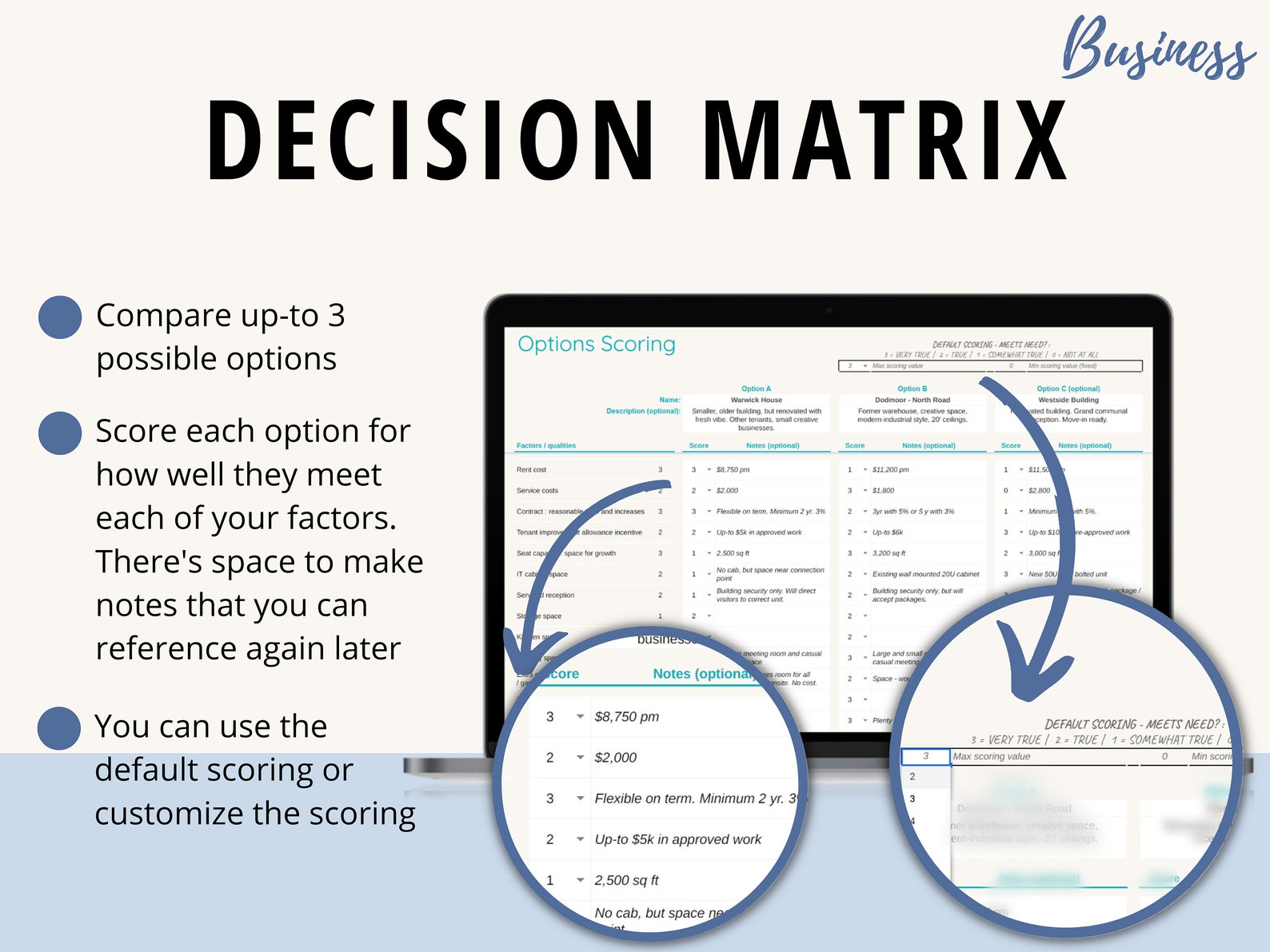 Decision Matrix 3 Options | Google Sheets Template | Project Management ...