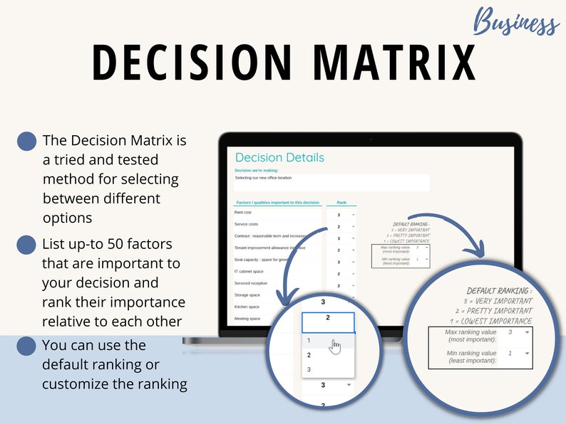 Decision Matrix 3 Options | Google Sheets Template | Project Management ...