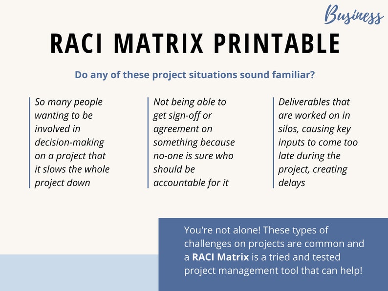 RACI Matrix | PDF Printable | Project Success | Project Management ...