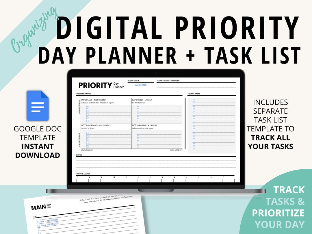 Priority Day Planner + Task List | Digital Google Docs Template ...