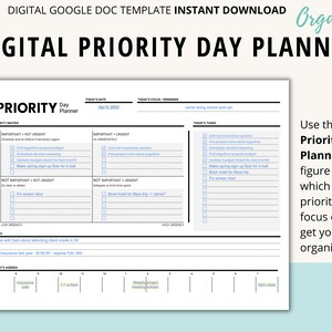 Priority Day Planner + Task List | Digital Google Docs Template ...