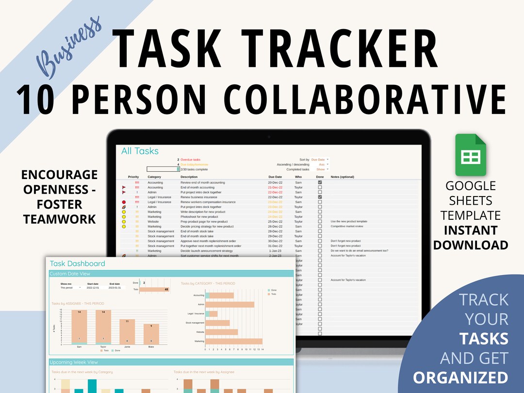 Team Task Tracker | 10 Person Collaborative Team | Google Sheets ...