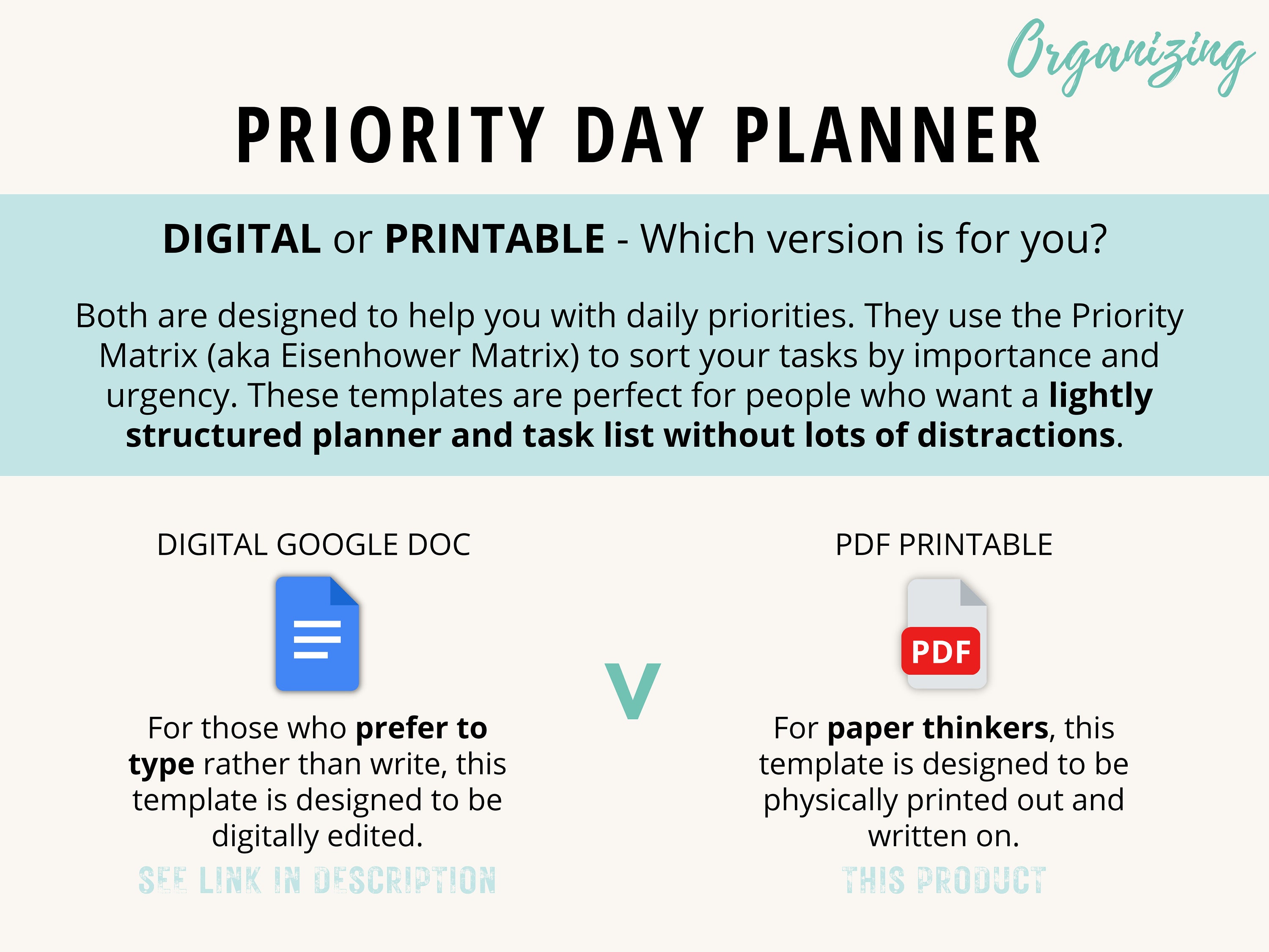 Priority Day Planner Task List PDF Printable Priority Matrix Planning ...