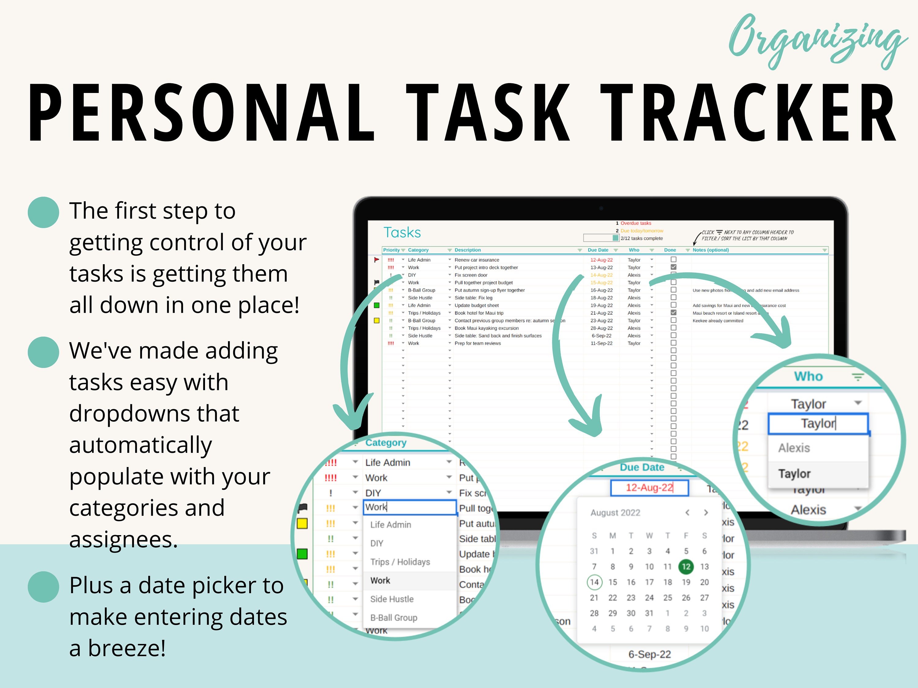 Personal Task Tracker | Google Sheets Template | Project Management ...