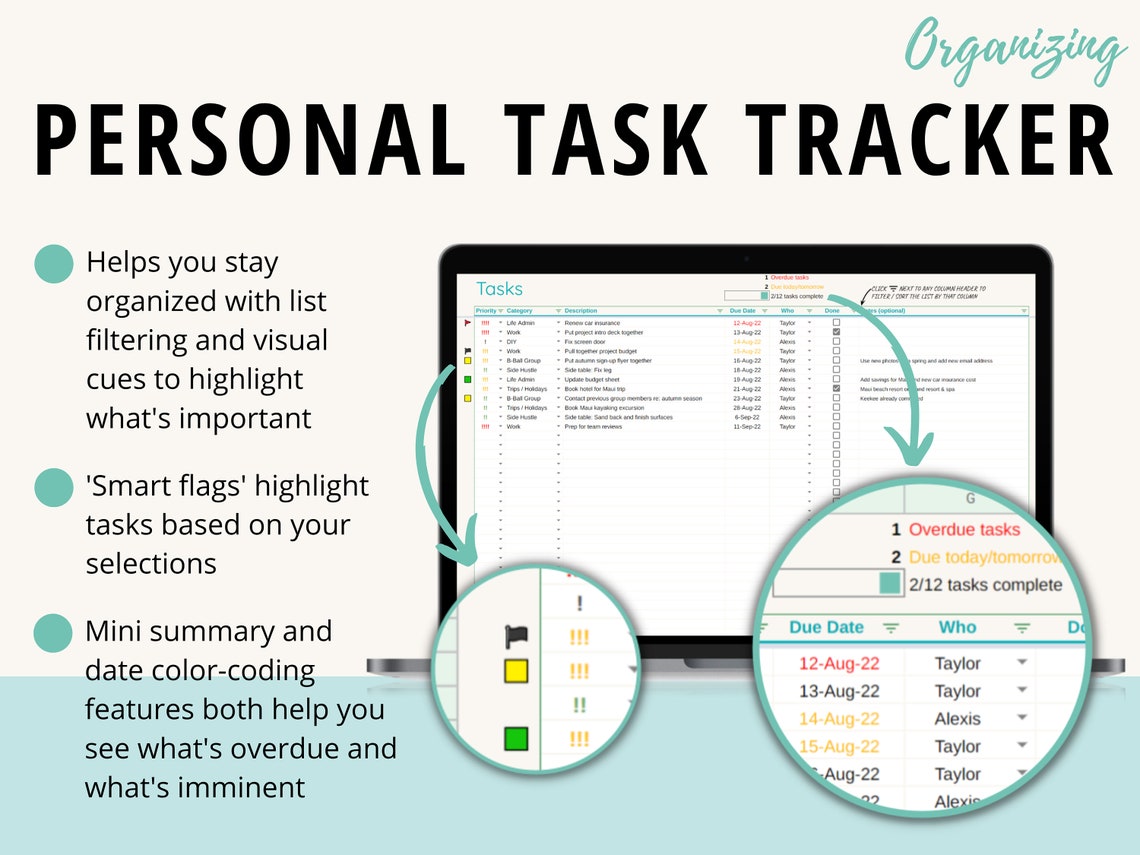 Personal Task Tracker | Google Sheets Template | Project Management ...