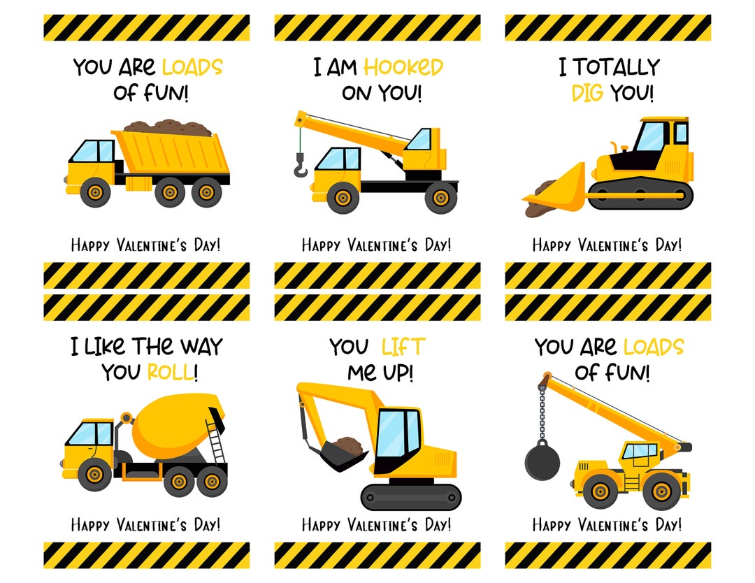 Construction Valentine's Day Cards: Truck Theme (printable PNG PDF JPG ...