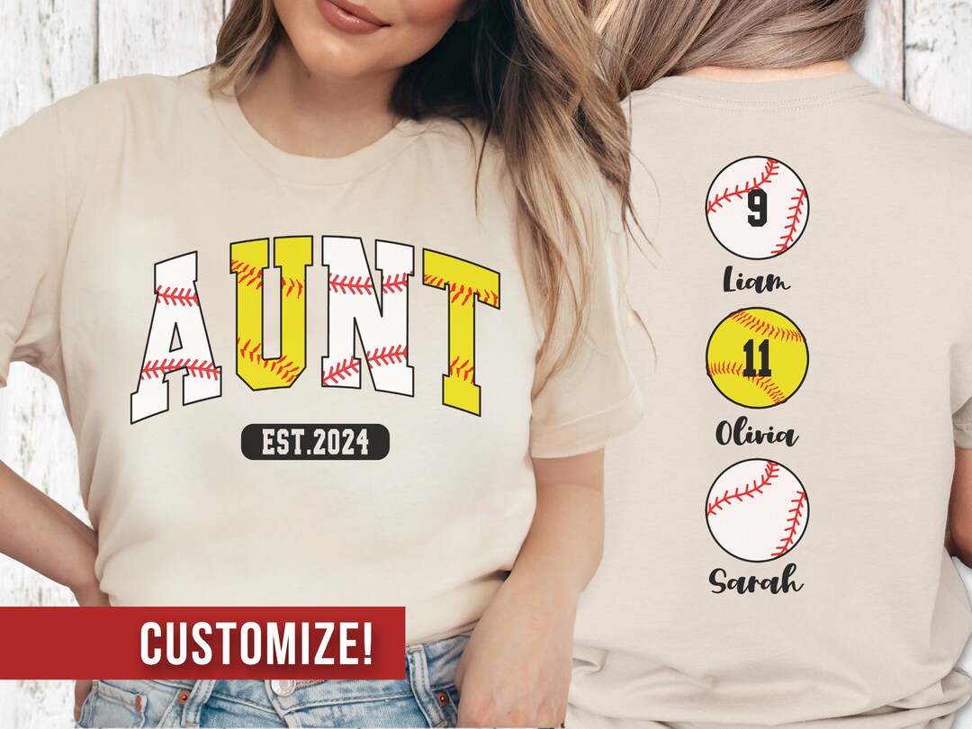 Custom Aunt Baseball Softball Shirt With Names Personalized Ballpark ...