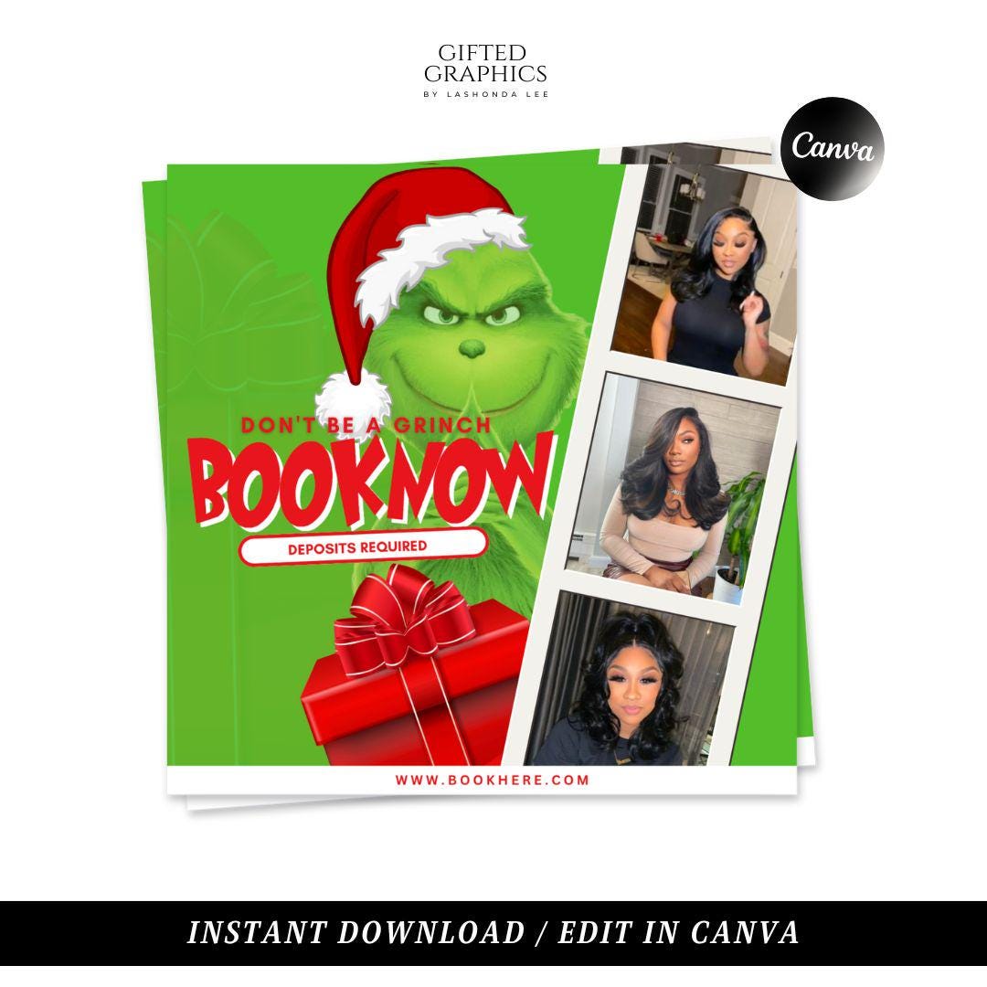 Grinch Christmas Flyer: Hair, Make-up, Lashes (editable Canva Template ...